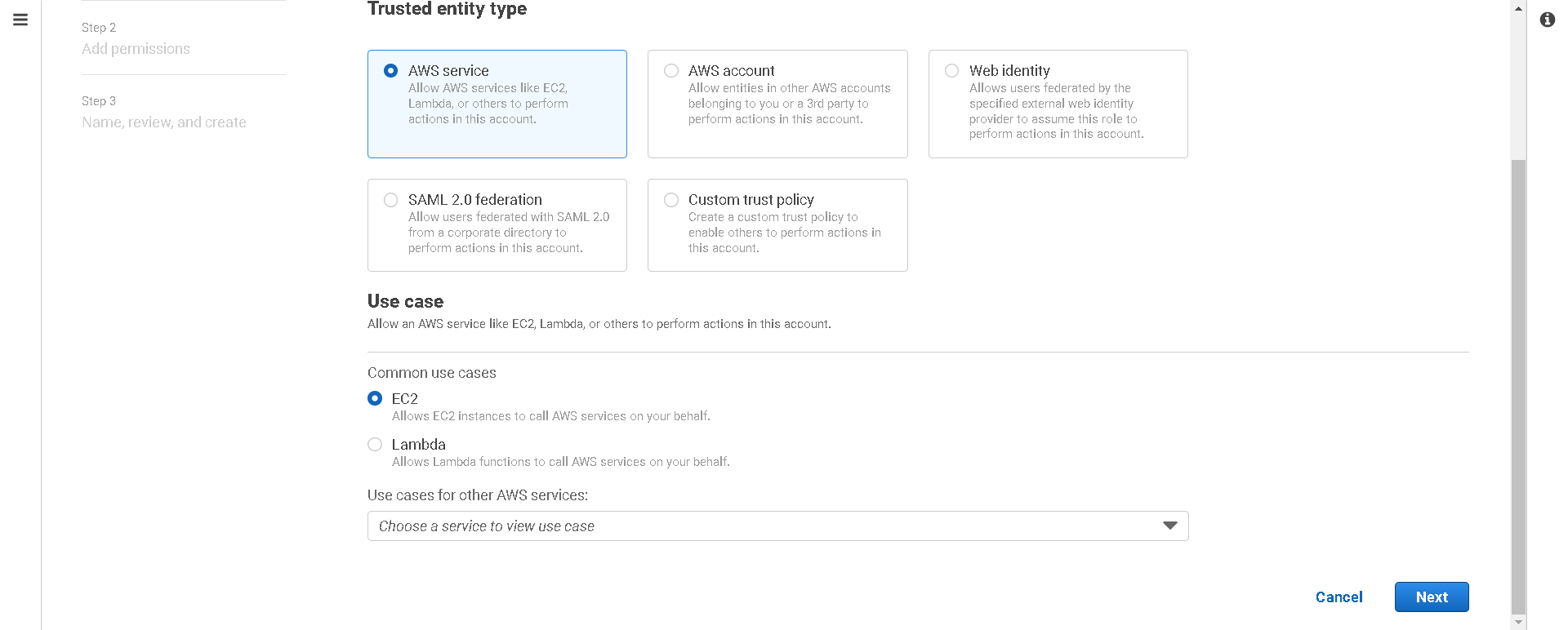 Create IAM role :: EC2 Instance Profile